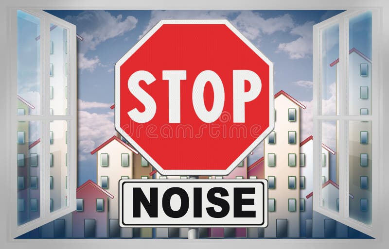 Stop Noise Written on Roadsign - Concept with an Open Window Against a ...