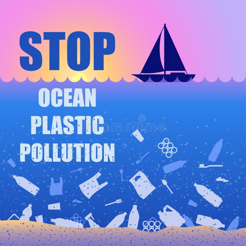 Stop Ocean Plastic Pollution Ecological Poster Silhouette Of Whale On