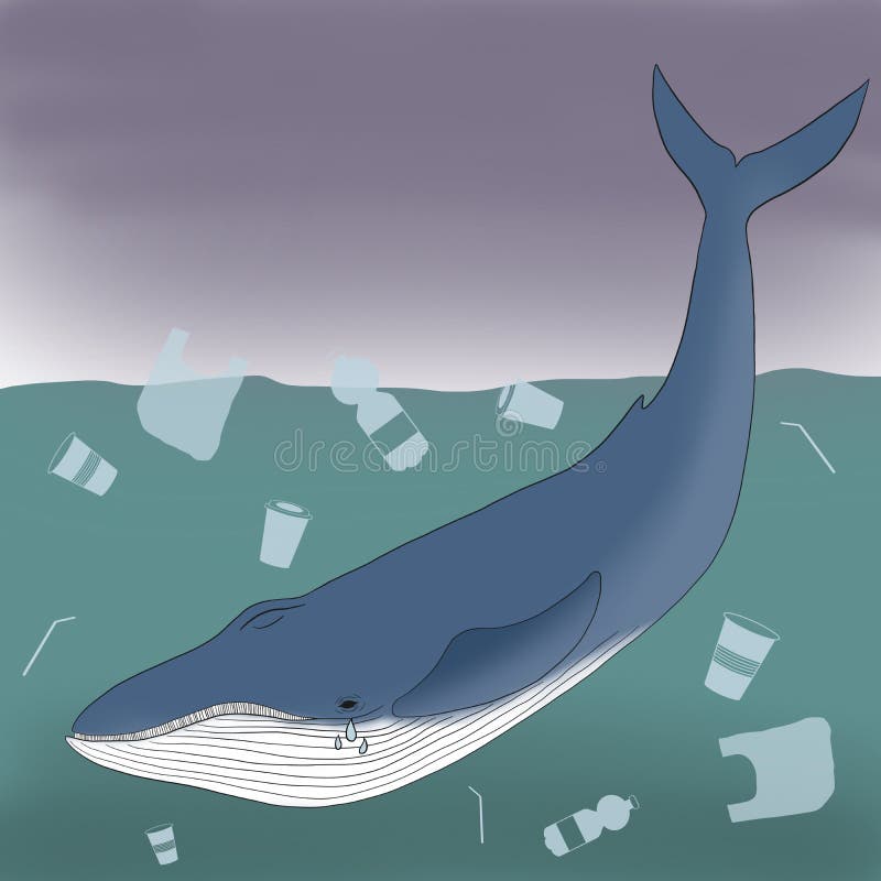 Stop Plastic Pollution in Oceans Concept. Whale with Plastic Garbage ...