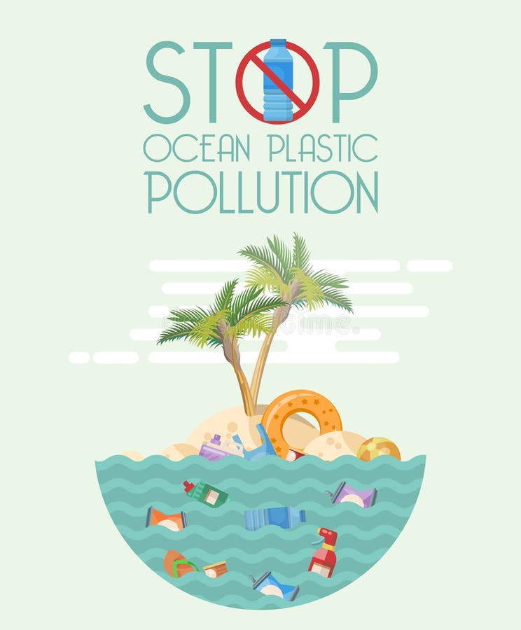 Stop Ocean Plastic Pollution Vector Illustration in Flat Design Stock ...