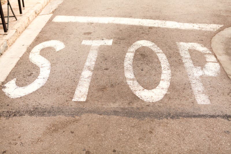 Stop Line Painted On Asphalt Stock Photo - Image of forward, option ...