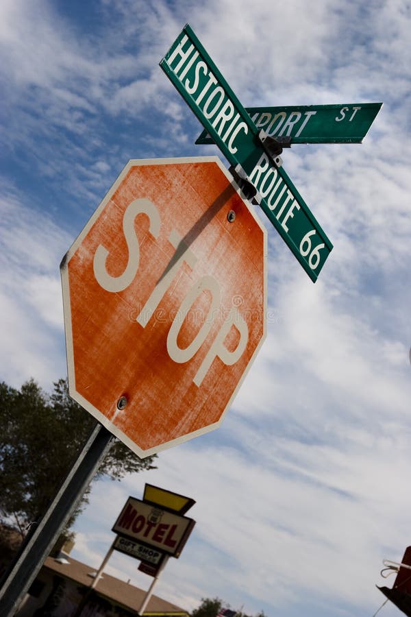 Stop panel on route 66 stock photo. Image of signal, white - 17072738