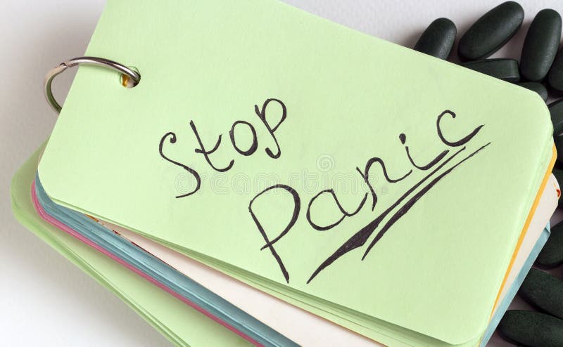 Stop Panic - Handwritten Social Message on Green Notes Stock Photo ...