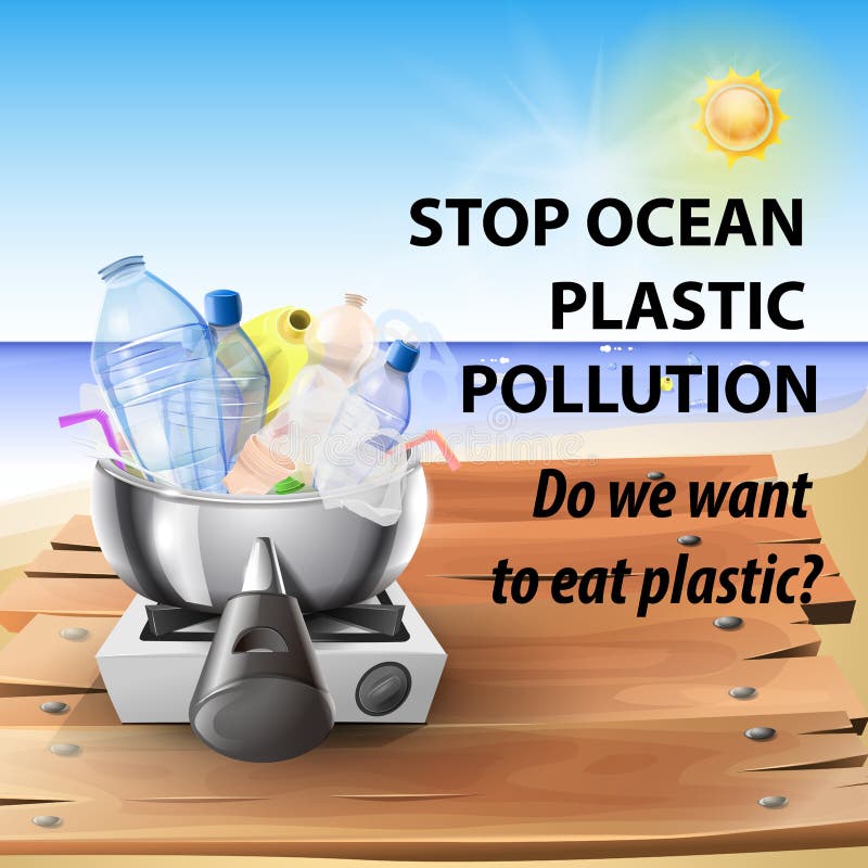 Stop plastic in the oceans stock vector. Illustration of marine - 145214230
