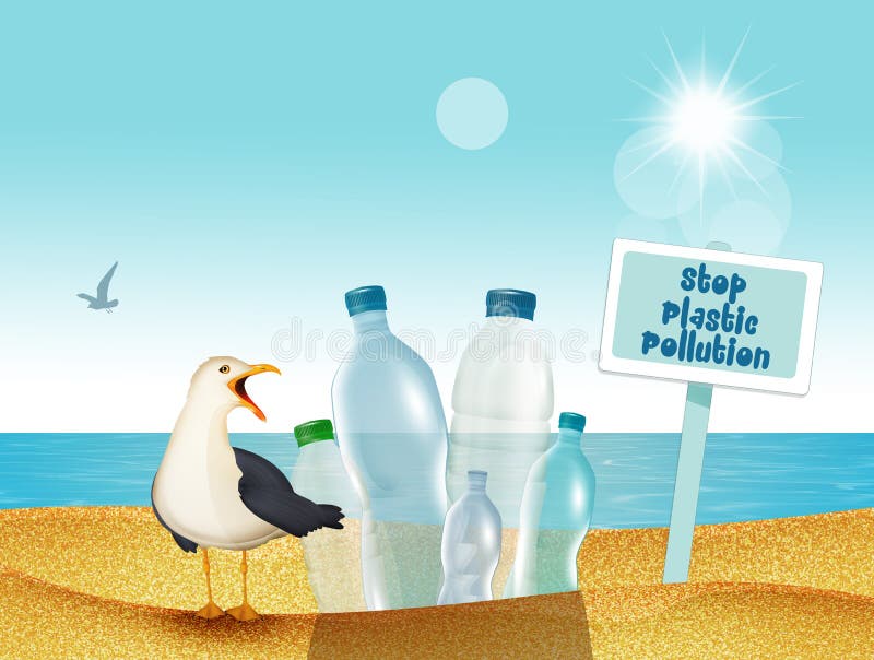 Stop plastic pollution stock illustration. Illustration of plastic ...