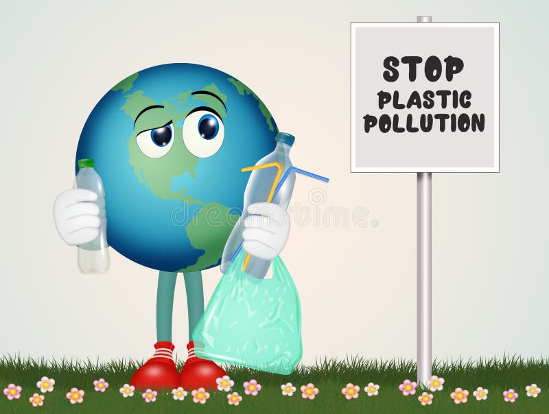 Stop plastic pollution stock illustration. Illustration of little ...