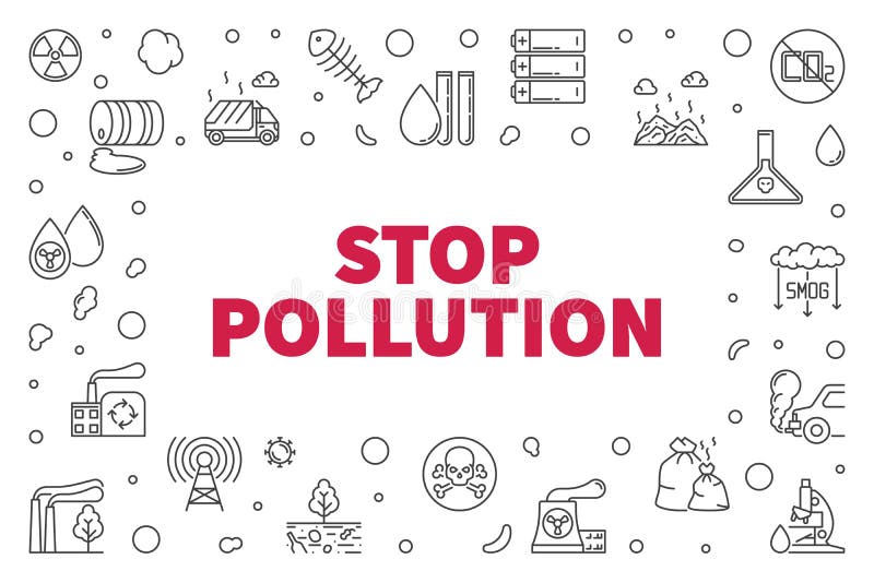 Stop Pollution Concept Outline Horizontal Frame. Vector Illustration ...