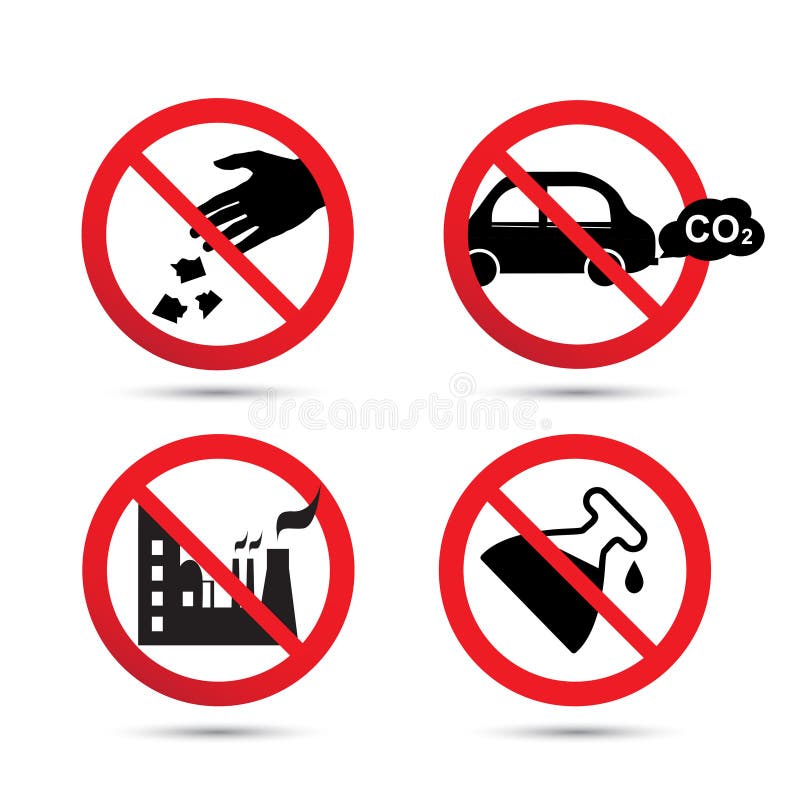 Stop Pollution Icon Set Concept Stock Vector - Illustration of ...