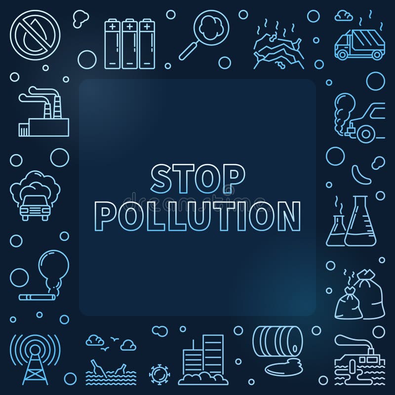 Stop Pollution Outline Blue Frame. Vector Colored Illustration Stock ...