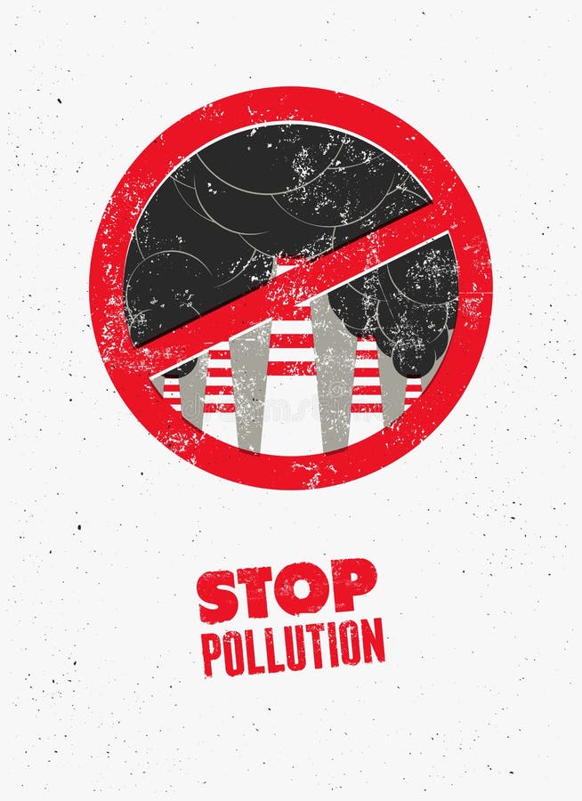 Stop Pollution Sign with Smokestacks. Environmental Pollution Poster ...
