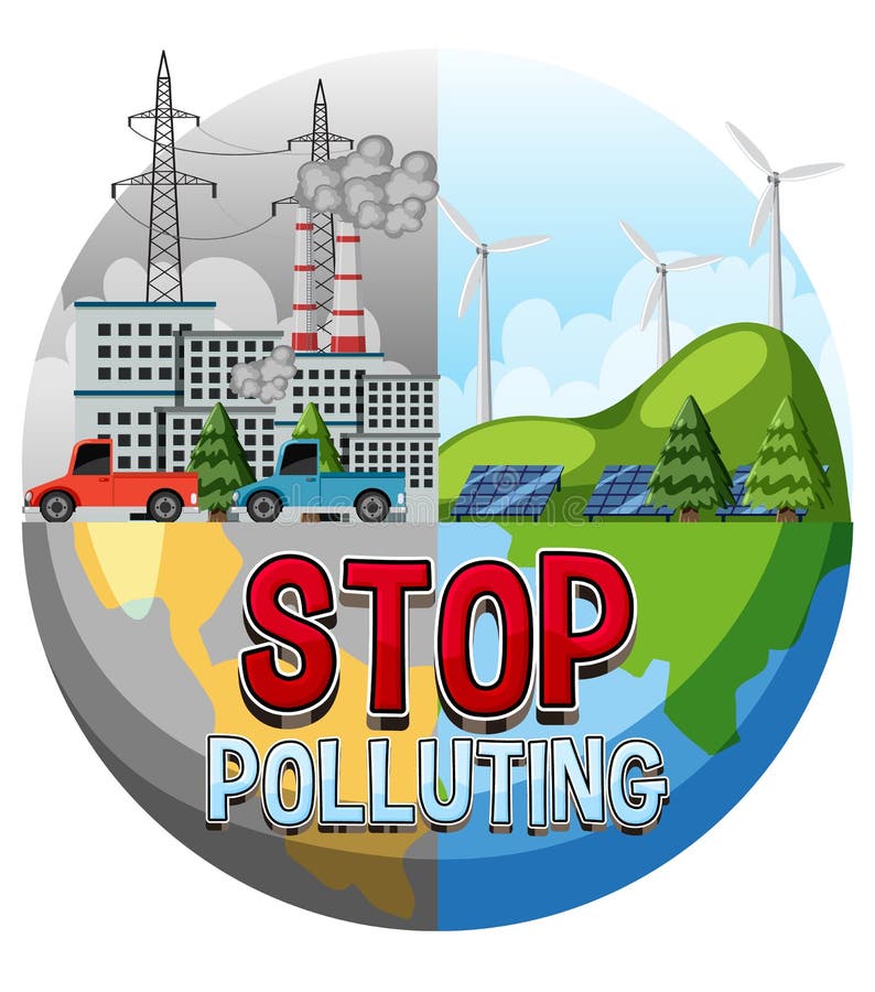 Stop Pollution Text Banner Design Stock Vector - Illustration of globe ...
