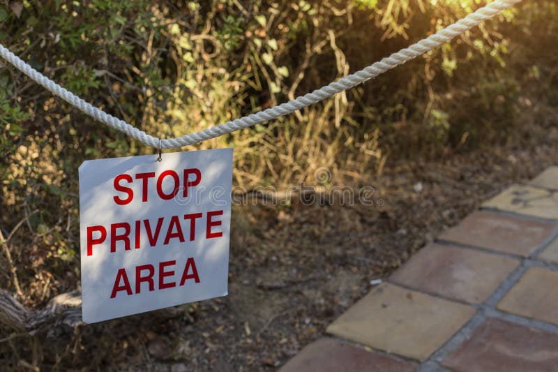 STOP Private AREA Sign Hanging on the Rope Stock Image - Image of ...