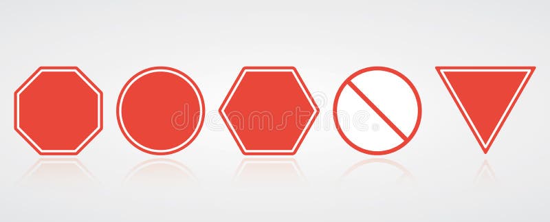 Stop Red Sign. Blank Forbidden Icon Set. Various Shape of Ban Road Sign ...