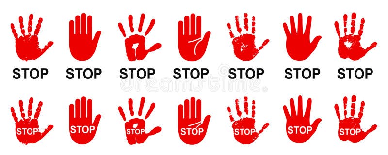 Stop Red Sign Icon Set with Hand Print, Do Not Enter. Warning Stop Sign ...