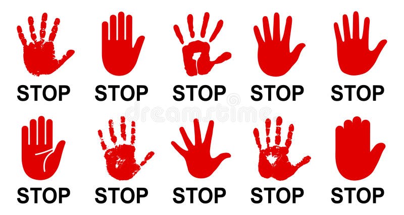 Stop Red Sign Icon Set with Hand Print, Do Not Enter. Warning Stop Sign ...