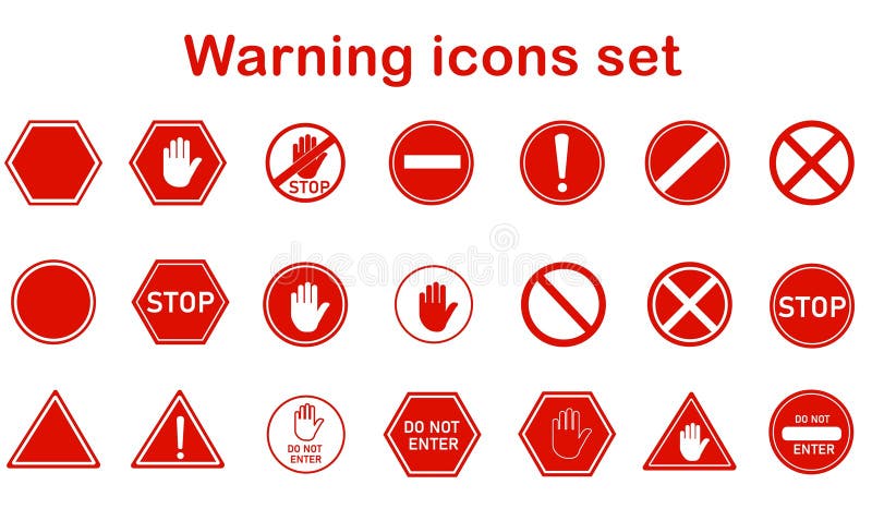 Stop Red Sign Icon. Warning Stop Sign with Hand Gesture, Do Not Enter ...