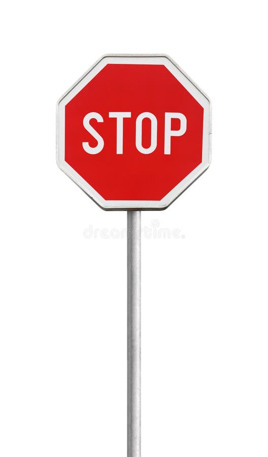 Stop Road Sign on Metal Pole Isolated Stock Image - Image of post ...