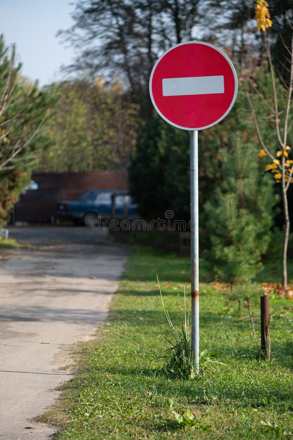 Stop Road Sign on Metal Pole Prohibiting Moving Stock Photo - Image of ...