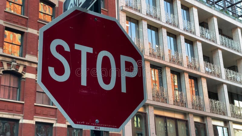 Stop Road Sign in New York City. Stock Video - Video of intersection ...