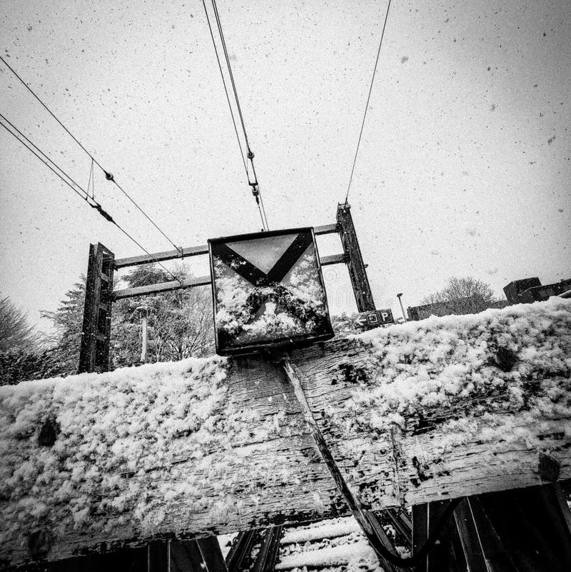 Stop Roadblock in a Railwaystation Covered in Snow Stock Image - Image ...