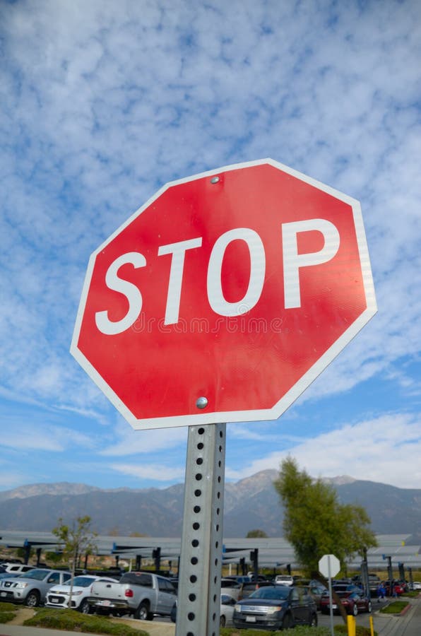 Red Hexagonal Stop Sign on Metal Pole Stock Image - Image of message ...