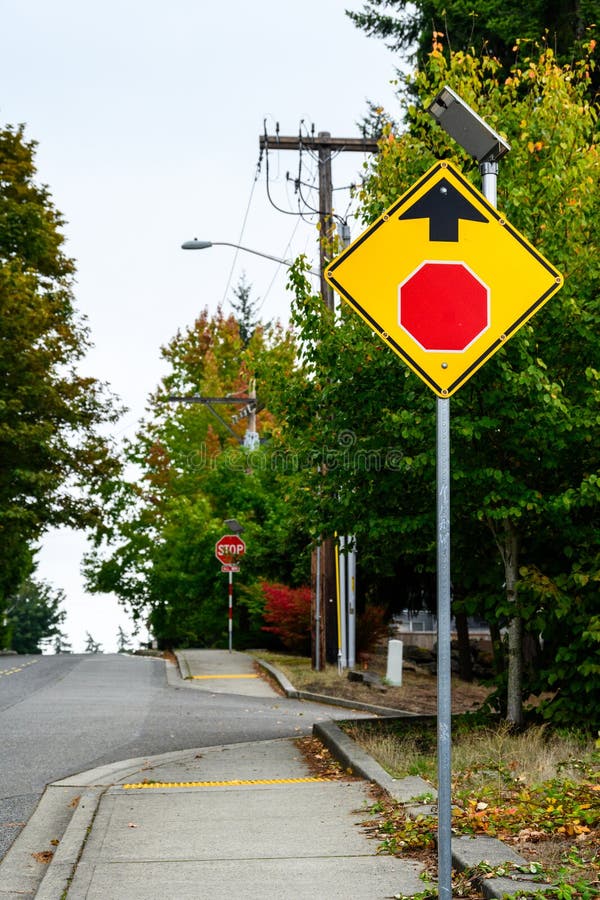 Stop Sign Ahead Sign with Flashing LED Lights Powered by a Solar Panel ...
