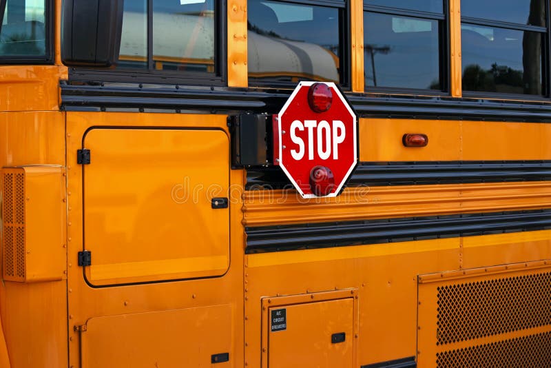 Typical Yellow American School Bus with Stop Signs Stock Photo - Image ...