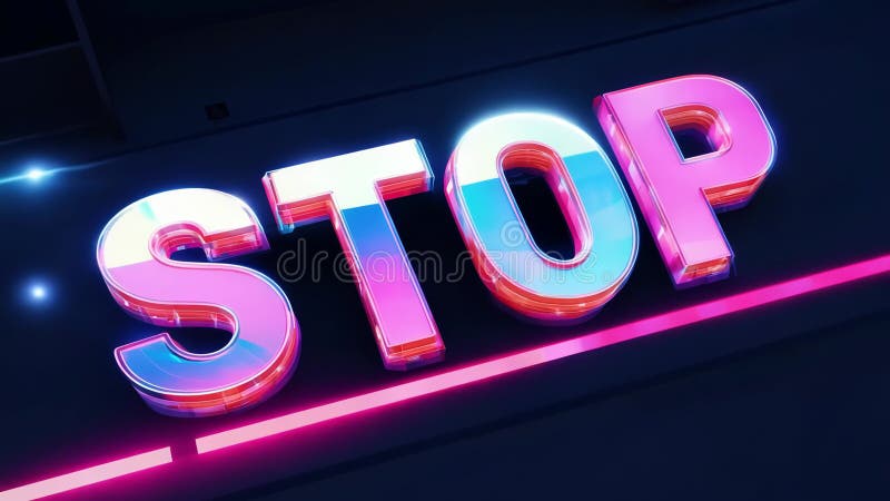 Stop Sign Appears on the Screen with Flashing Light and Reflections ...