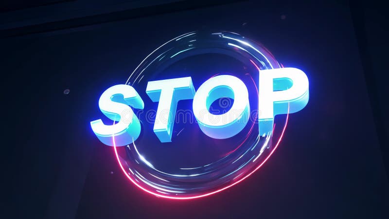 Stop Sign Appears on the Screen with Flashing Light and Reflections ...