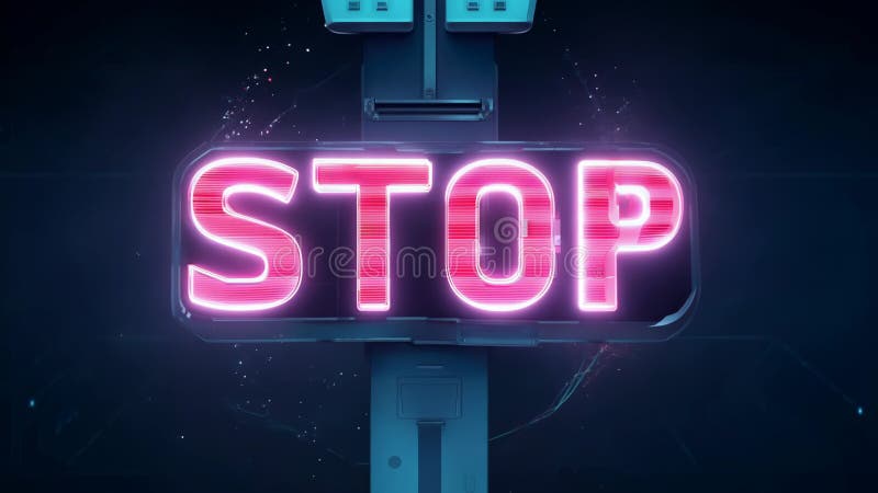 Stop Sign Appears on the Screen with Flashing Light and Reflections ...