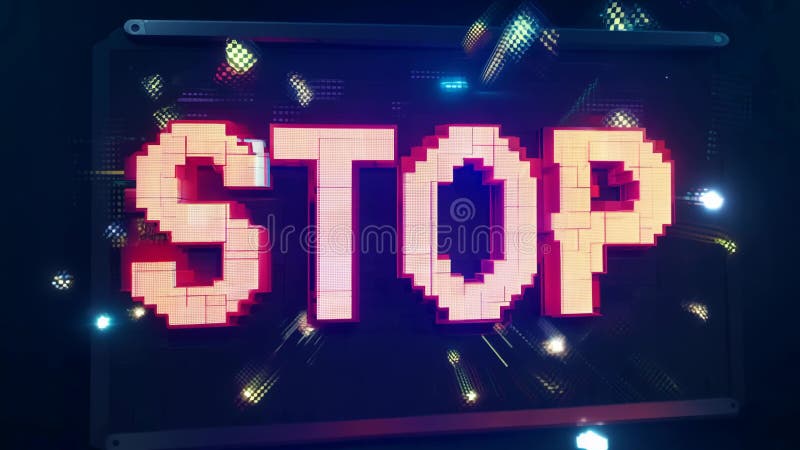 Stop Sign Appears on the Screen with Flashing Light and Reflections ...