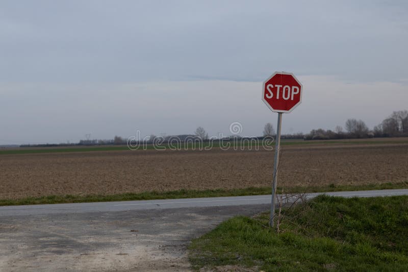 Stop Sign on the Approach Road. Warning and Increased Attention Stock ...