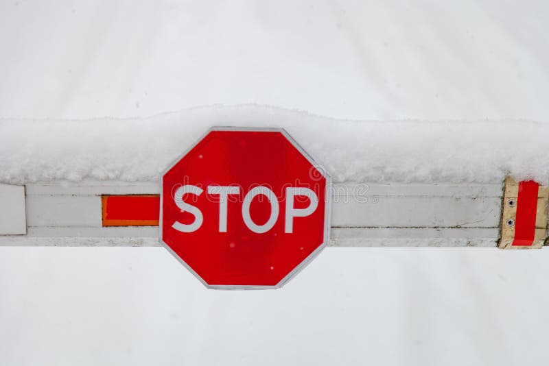 Stop Sign on the Barrier Close-up Stock Photo - Image of prevent ...