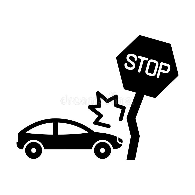 Stop Sign with Car Accident Glyph Style Vector Icon Which Can Easily ...