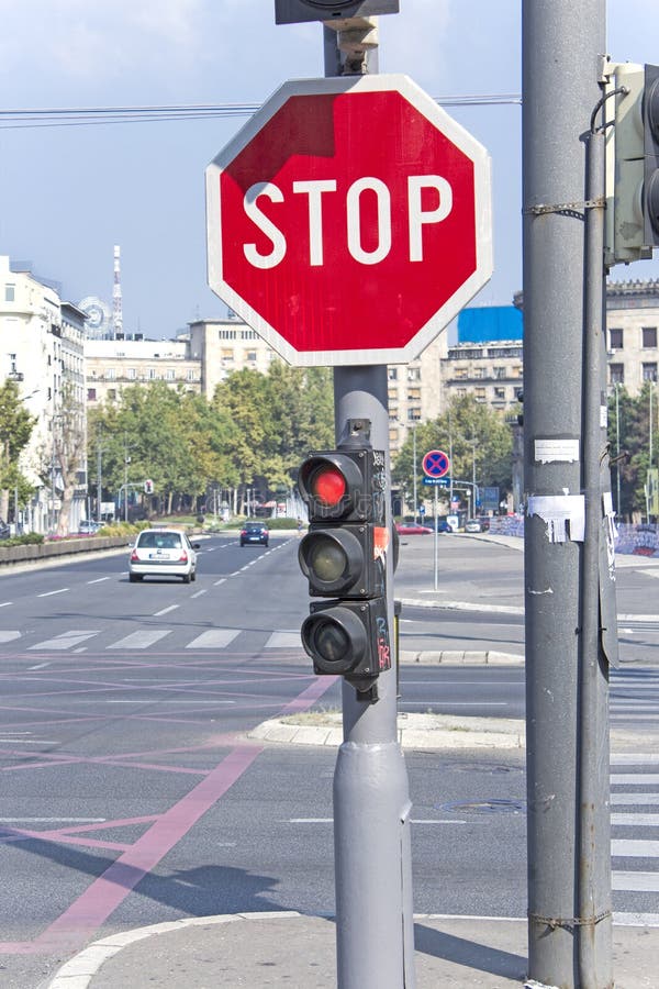 Stop sign in the city stock photo. Image of intersection - 56906568