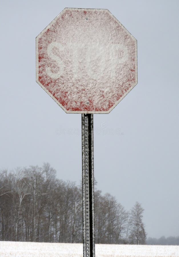 Stop Sign on Road Covered in Winter Snow Stock Photo - Image of road ...