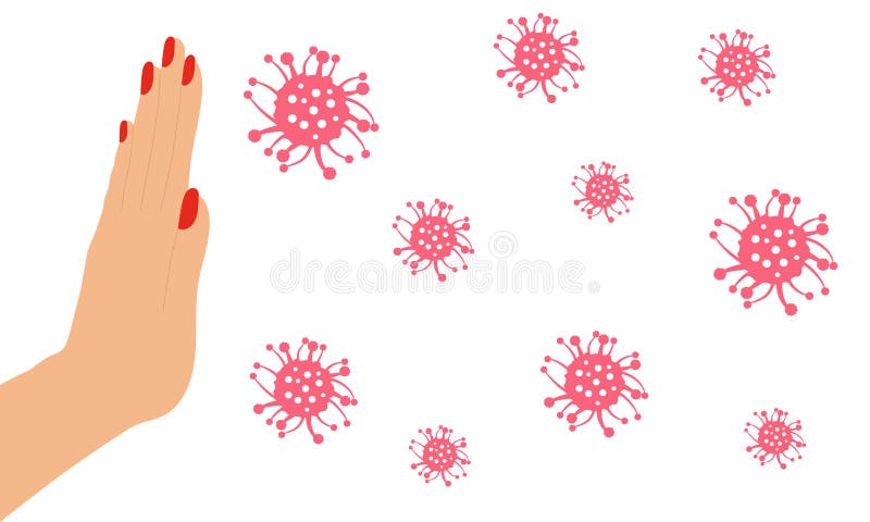 Stop Sign COVID-19, Hand of Woman and Coronavirus. Vector Illustration ...