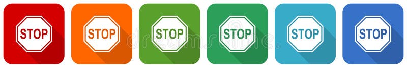 Stop, Sign, Danger, Warning Icon Set, Flat Design Vector Illustration ...