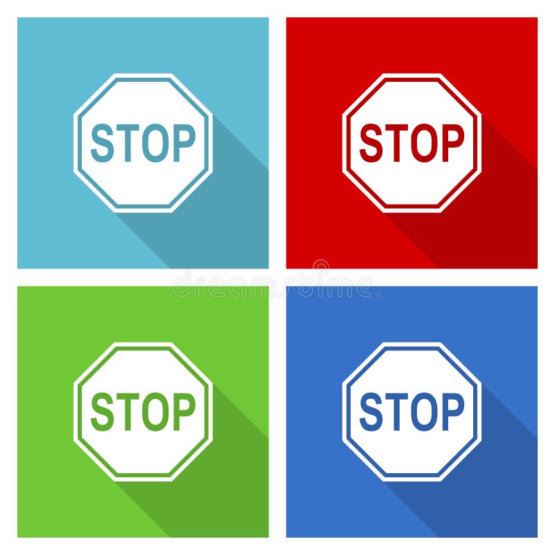 Stop, Sign, Danger, Warning Icon Set, Flat Design Vector Illustration ...
