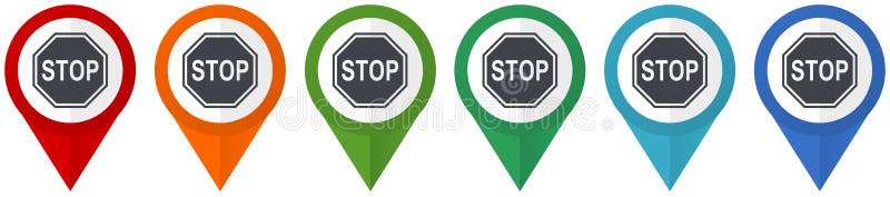 Stop, Sign, Danger, Warning Vector Pointers, Set of Colorful Flat ...