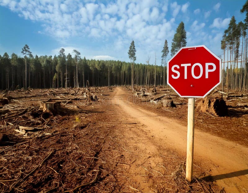 Stop Sign in Deforested Area with Tree Stumps Stock Illustration ...