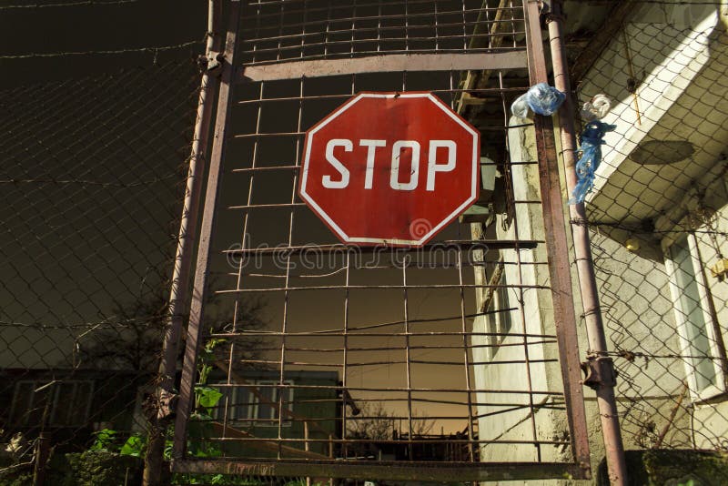Stop sign on a door stock image. Image of feeling, increase - 47207325