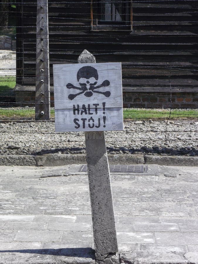 Stop Sign between Electrified Barbed Wire in Concentraton Camp ...