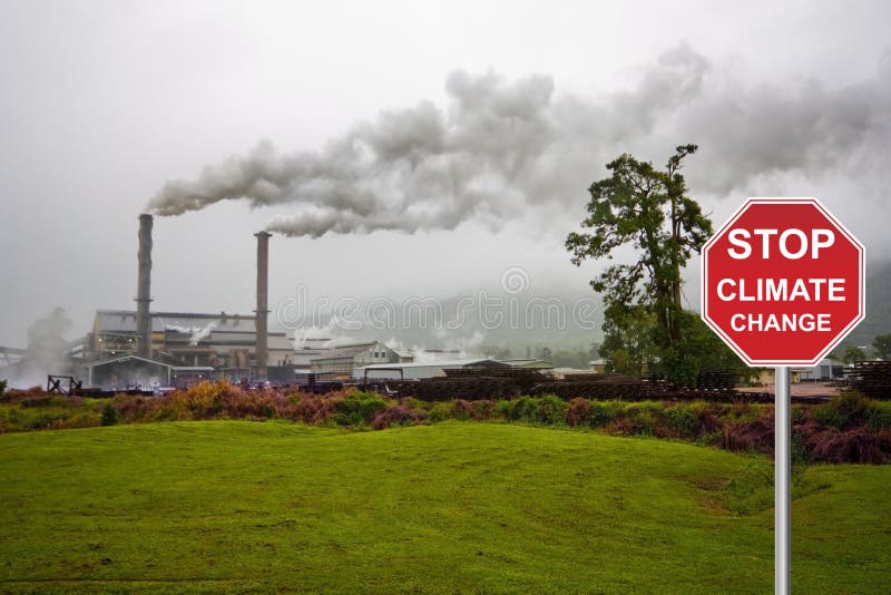 Stop sign and factory stock photo. Image of global, emission - 64698562
