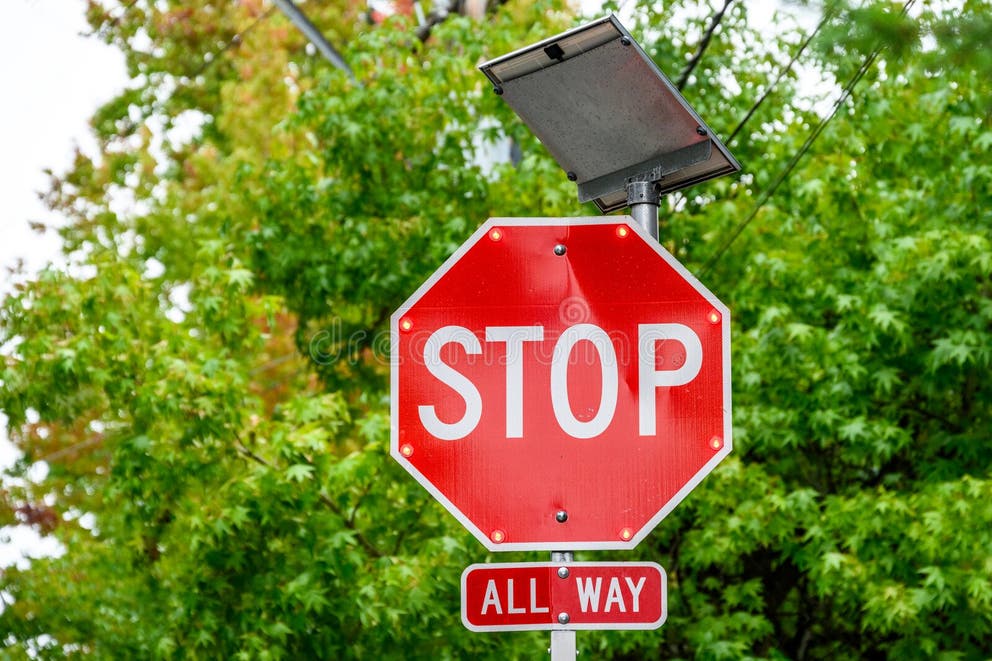Stop Sign with Flashing LED Lights Powered by a Solar Panel, All Way ...