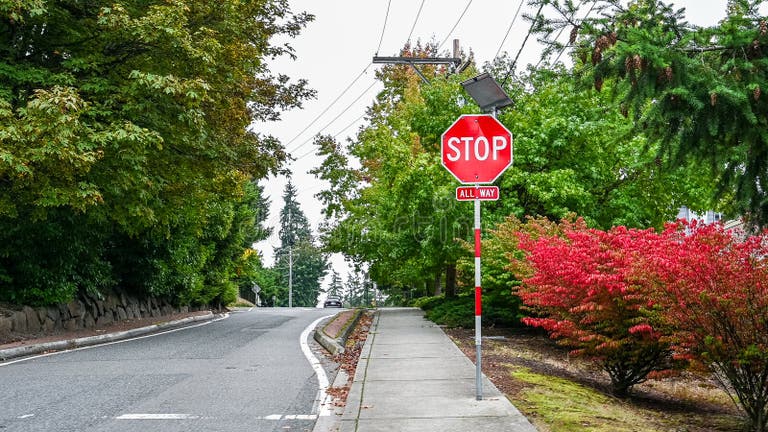 Stop Sign with Flashing LED Lights Powered by a Solar Panel, All Way ...