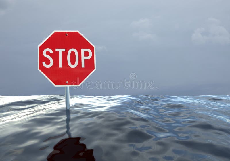 Stop Sign in a Flood / Hochwasser Stock Illustration - Illustration of ...