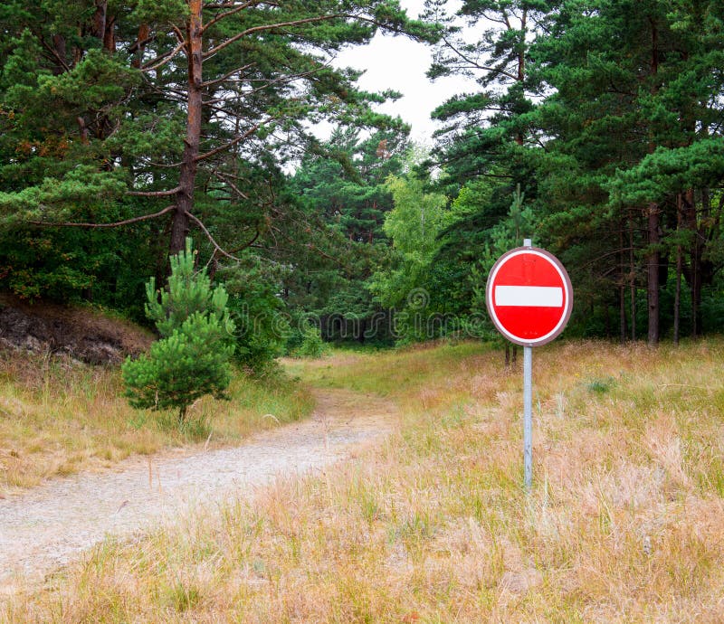 Stop Sign in Front of a Forest Path Stock Image - Image of signal ...