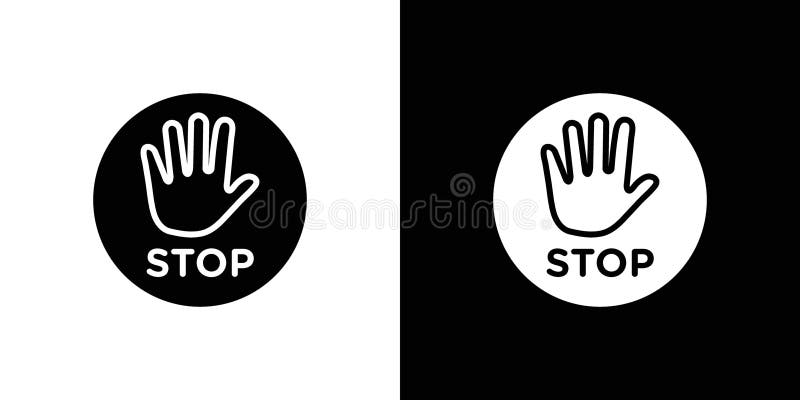 Stop Sign with Hand Icon Isolated Flat Vector in Outline Stock ...