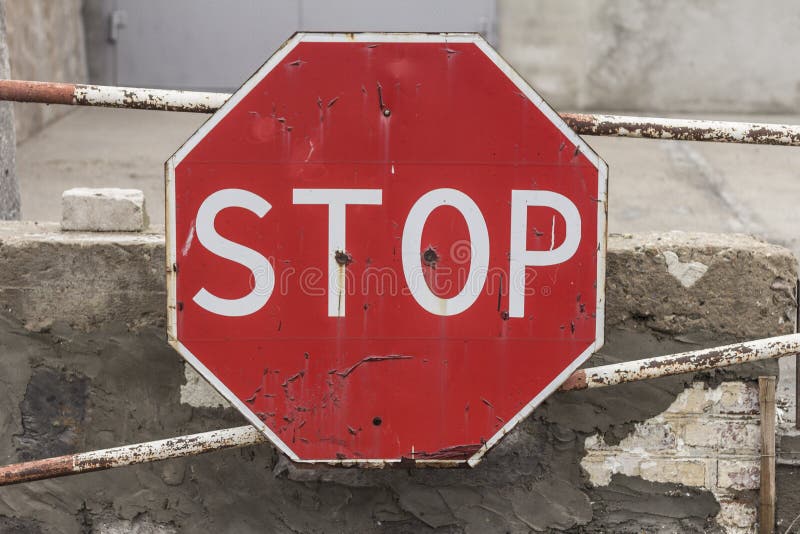 Stop Sign on the Highway, No Passage. Checkpoint Stock Image - Image of ...
